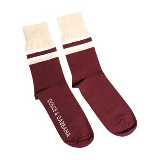 Dolce & Gabbana Homme, Sous-vêtements, Rouge, Taille: ONE Size Logo Print Mid Calf Socks Burgundy