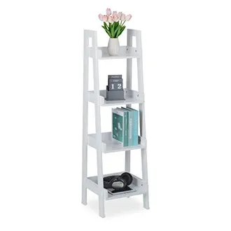 Relaxdays &Eacute;tag&egrave;re Droite, 4 Niveaux, Meuble de Rangement pour d&eacute;corations, Plantes et Livres, HLP : 112x33x30 cm, Blanc