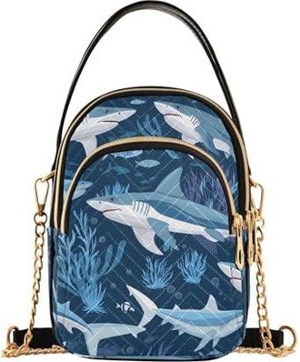 Mnsruu Sac à bandoulière pour femme avec sangle réglable Motif requins Bleu océan