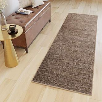 Tapiso Sari Tapis Couloir Long Tapis au M&egrave;tre Tapis de Passage Poils Ras Tapis Entr&eacute;e Cuisine &Eacute;vier Chambre Moderne Beige Fonc&eacute; Abstrait Mouchet&eacute; Oeko-TEX R&eacute;