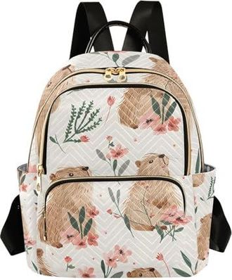 Mnsruu Mini sac à dos pour femme Capybara Fleur Beige Petit sac à dos tendance décontracté Sac à dos Sac à dos Sac à dos, Multi477, M