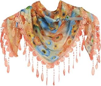 GFM Écharpe triangulaire dété en dentelle avec motif floral (TRI-A), Tri-900-NRG-Orange, S