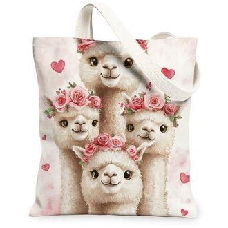 Generic Sac fourre-tout en toile alpagas lama pour faire du shopping 33 x 38,1 cm, sac &agrave; bandouli&egrave;re amusant et r&eacute;utilisable pour femme, peinture animale, d&eacute;c