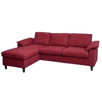 Hhg Neuwertig] Sofa-Garnitur HHG 198, Couch Ecksofa L-Form, Liegefl&auml;che links/rechts, Stoff (320 g/m&sup2;) Holz 84x229x140cm bordeaux