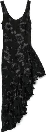 Rotate Midikleid mit Rüschen und floraler Stickerei - Schwarz