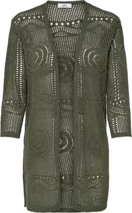 Jacqueline de Yong Damen Strickjacke V-Ausschnitt 3/4 Arm seitliche Schlitze Elegante Jacke, Farben:Grün, Größe:S