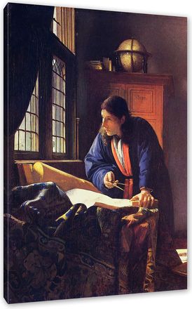 Pixxprint Johannes Vermeer - Der Geograph, Gr&ouml;&szlig;e: 120x80cm, Leinwandbild, fertig gespannt, Wandbild, Dekoration, Kunstdruck, kein Poster