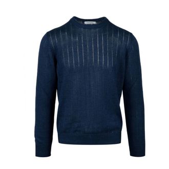 Gran Sasso Leinen- und Baumwollpullover mit Z&ouml;pfen - - Knitwear - Herren - Blau - 2XL