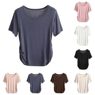 Generic T-shirt &agrave; manches courtes et col rond pour femme - T-shirt &agrave; manches courtes amincissant - T-shirt d&eacute;t&eacute; doux et confortable - Haut l&eacute;ger &agrave; la taille -