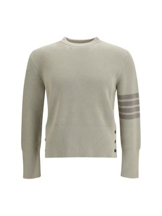 Thom Browne Mens Sweater 4-Bar Beige Cotton