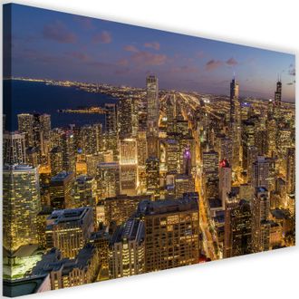 Feeby Leinwandbild XXL Chicago Wandbild Kunst City Stadt Landschaft orange 100x70 cm