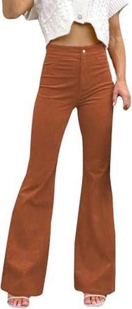 Generic Pantalon évasé en velours côtelé à taille élastique pour femme - Pantalon dentraînement par temps froid, Orange, L