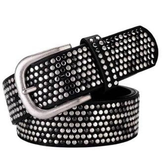 Generic Ceinture à rivets style punk vintage en cuir avec boucle ardillon pour jeans et jupes, Noir, 36 W/31 L