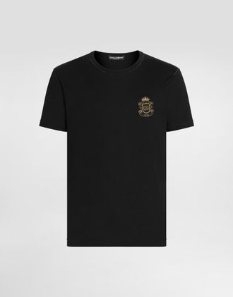 Dolce & Gabbana T-shirt With Heraldic Patch - Mann T-shirts Und Polos Schwarz 54