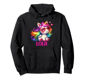 BDAZ Lola Personalisierter Name Buntes Einhorn Frauen M&auml;dchen Pullover Hoodie