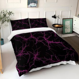 Generic Blitzableiter Drucken Bettw&auml;sche Set 135 &times; 200 cm, Schwarz Lila Bettbezug Set 3 Teilig, 1 Weiche Deluxe Mikrofaser Weiche Bettbezug mit Verdeckter Rei