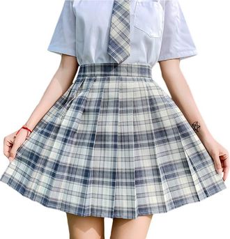 Minetom Damen Kariert Kilt-Rock Faltenr&ouml;cke Tartan Minirock Hohe Taille Kurz Skirt Skater Rock Informell Mini Glocken Rock Grau L