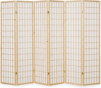 Homestyle4u 190, Paravent Raumteiler Innen Holz 6 teilig Natur Sichtschutz Raumtrenner Reispapier Weiß