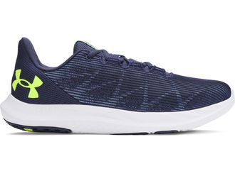 Under Armour Herren Charged Speed Swift, leichte Laufschuhe mit Mesh, Joggingschuhe mit robuster Gummisohle,Washed Navy / Black / High Vis Yellow,45.5