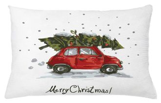 Abakuhaus Weihnachten Kissenbezug, Retro-Auto mit Baum, Kissenhülle mit Reißverschluss Waschbar Farbfest Beidseitiger Druck, 65 x 40 cm, Grün Rot