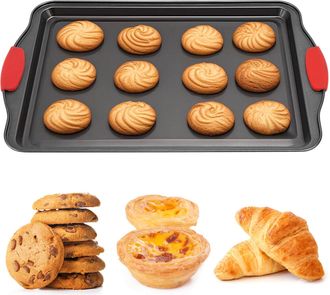 Generic Antihaft-Backformen f&uuml;r K&uuml;che, Ofen, Antihaft-Stahl, Restaurant-Metall-Backformen mit roten Silikongriffen, leicht zu reinigen (Schwarz, M)