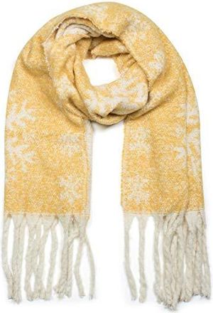 styleBREAKER Ch&acirc;le douillet en tissu pour femme avec un motif flocons de neige et des franges, &eacute;charpe dhiver, &eacute;tole, foulard 01017097, couleur:Jaune