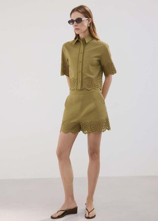 Mango Chemise d&eacute;tails ajour&eacute;s broderies vert - Femme - S - MANGO