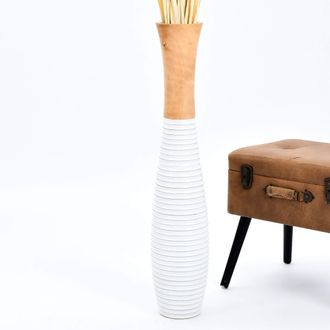 Leewadee Große Deko Bodenvase Für Dekozweige, Hohe Standvase Für Pampasgras, Design Holzvase, 85 cm, Natur