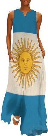 Generic Robes pour Femmes Au Royaume-Uni Robe Longue Décontractée DÉté pour Femme sans Manches avec Poches Aérée Et Élégante Les Vacances Argentine