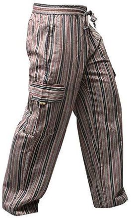 Shopoholic Fashion Unisexe Rayures Multicolores Wideleg Sidepocket Hippie Pantalon - Café Mélange, XXL