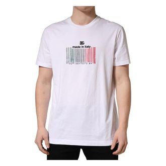 Dolce & Gabbana Barcode Baumwoll T-Shirt mit Rundhalsausschnitt - - Tops - Herren - Wei&szlig; - 4XL