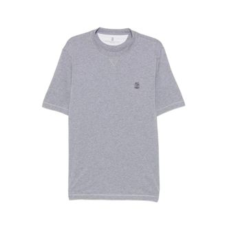 Brunello Cucinelli Rundhals-Logo-T-Shirt - - Tops - Herren - Grau - M