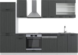 Vicco Küchenzeile Fame-Line, Anthrazit Landhaus/Weiß, 300 cm ohne Arbeitsplatte