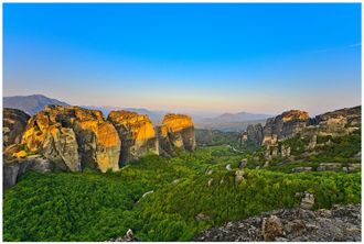 Wallario K&uuml;chenr&uuml;ckwand aus Glas 90 x 60 cm, Motiv: Griechische Berglandschaft | Spritzschutz abwischbar & pflegeleicht
