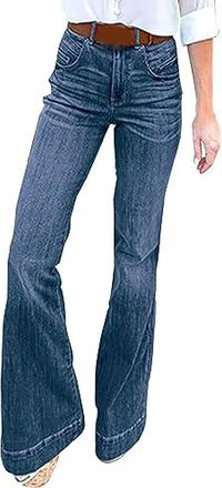 Generic Jean évasé pour femme en denim classique avec bas cloche, coupe bootcut, taille haute, pantalon long, vintage, décontracté, Y2K, coupe ajustée, pantal