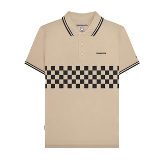 Lambretta SS25 Poloshirt Mit kontrastfarbenen Streifen f&uuml;r Herren (Steinfarben/Schwarz)