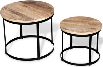 vidaXL Table basse 2 pcs Bois de manguier brut Rond 40/50 cm