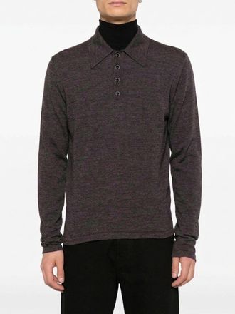 Christophe Lemaire Lang&auml;rmeliges Poloshirt von aus reiner Wolle mit 4-Knopfleiste