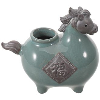 NUOBESTY Keramikvase Pferdeform mit Stabilem Standfu&szlig; Porzellan Blumenvase f&uuml;r Trockenblumen und Tischdekoration Chinesische Tierfigur f&uuml;r Wohn und Arbeitszimm