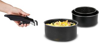 Sitram 713493 3-teiliges Set mit 3 Stielt&ouml;pfen aus gepresstem Aluminium, &Oslash; 16/18/20 cm - Antihaftbeschichtung ohne PFOA - Innenseite Steinoptik - abnehmbarer