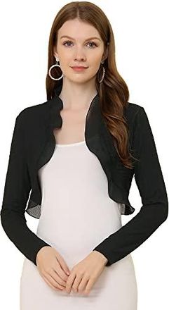 Allegra K Cardigan Court élégant à col à Volants pour Femmes Noir M