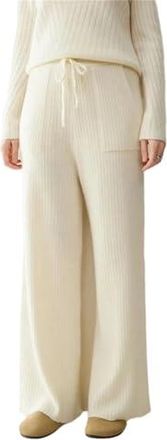 Generic Pantalon droit en cachemire m&eacute;lang&eacute; &agrave; taille &eacute;lastique pour femme - Coupe ample, blanc, S
