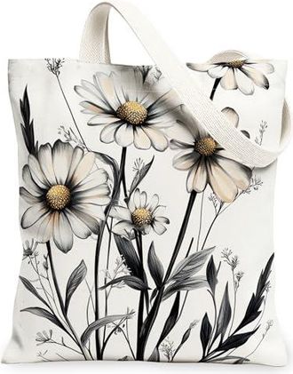 Generic Sac fourre-tout en toile de fleurs de camomille printani&egrave;re pour faire du shopping, 33 x 38,1 cm, sac d&eacute;picerie r&eacute;utilisable pour femme, peinture esth