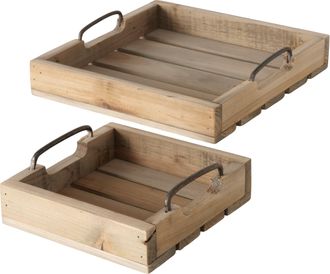 Meinposten Deko-Holztablett Set, 2 Stück, Serviertabletts mit Metallgriffen, 20x20 cm & 30x30 cm, Graubraun
