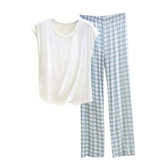 Generic Ensemble 2 pi&egrave;ces pour femme - Tenue d&eacute;t&eacute; sans manches &agrave; col rond - Pantalon court &agrave; jambes larges - Tenues de vacances - Surv&ecirc;tement pour femme - Pan