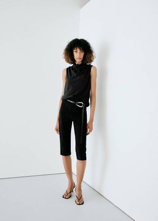 Mango Haut col montant drap&eacute; noir - Femme - XS - MANGO