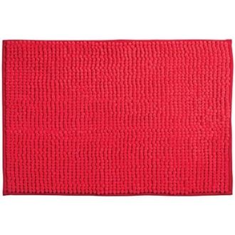 MSV Tapis de Bain Chenille - Poils Longs Microfibres Moelleux Anti-dérapant - 40 x 60 cm - Rouge - Lavable en Machine - Boucle dAccrochage pour Séchage Ra