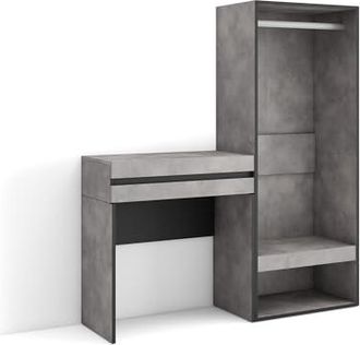 Skraut Home | Konsolentisch, Flurtisch | Beistelltisch f&uuml;r Eingang | 130x145x35 cm | mit Schublade | Offener Kleiderschrank | Moderner Stil | Zement