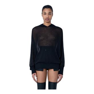 Rick Owens Femme, Sweatshirts et sweats &agrave; capuche, Noir, Taille: 38 FR Sweat &agrave; capuche en maille r&eacute;sille