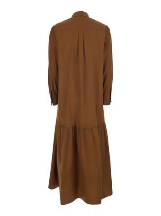 Max Mara Womens Long Dress Lecito Brown Cotton